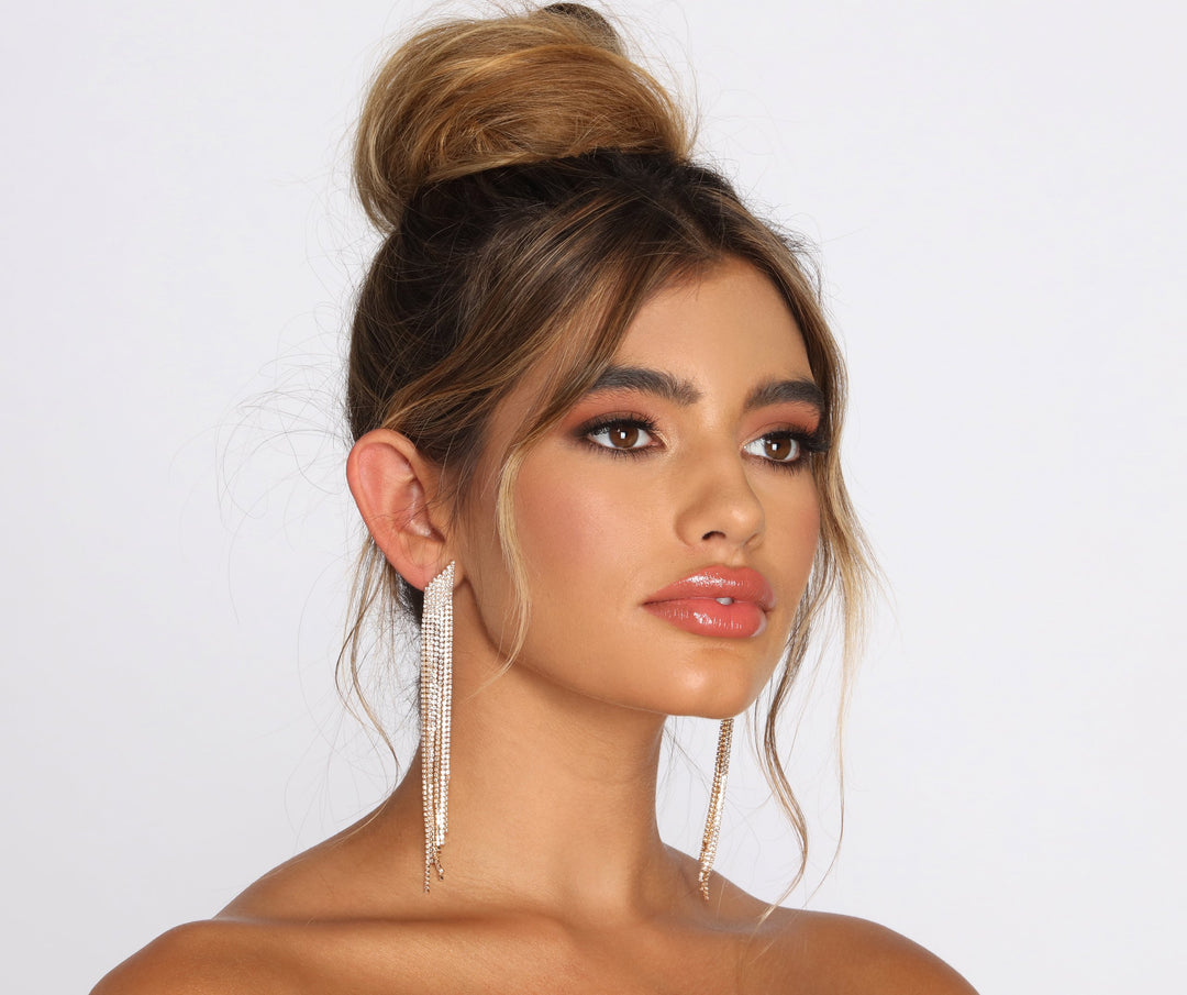 Dainty Charming-lady Just A Lil' Rhinestone Fringe Earrings Wedding ...